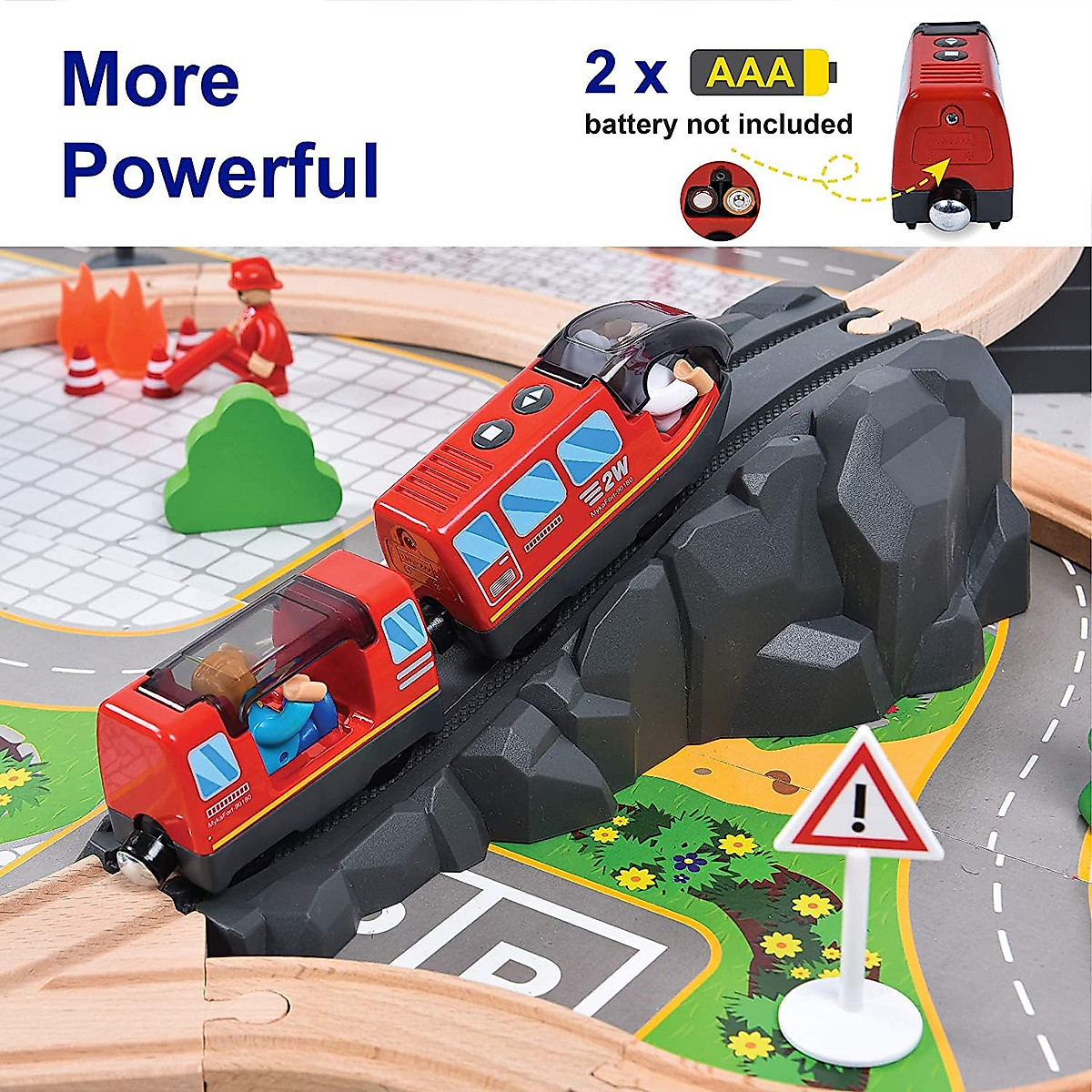 Giant bean Battery Operated Action Locomotive Magnetic Train Set for Wooden Train Tracks, Powerful Engine Compatible, Wood Train Track Toys for Kids 3+