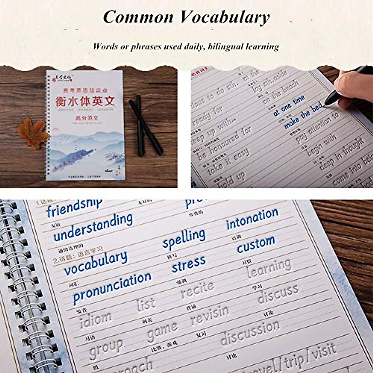 Hztyyier Magic Practice Copybook, English Calligraphy Tracing Book with with Pen and Refill for Children Students English Reusable Writing