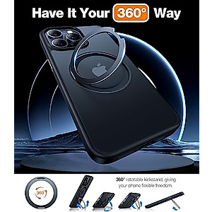 TORRAS 360° Rotatable Magnetic Ring for iPhone 14 Pro Case with Stand [Military-Grade Protection] [Compatatible with MagSafe] Slim Translucent Shockproof Phone Case iPhone 14 Pro, Matte Black