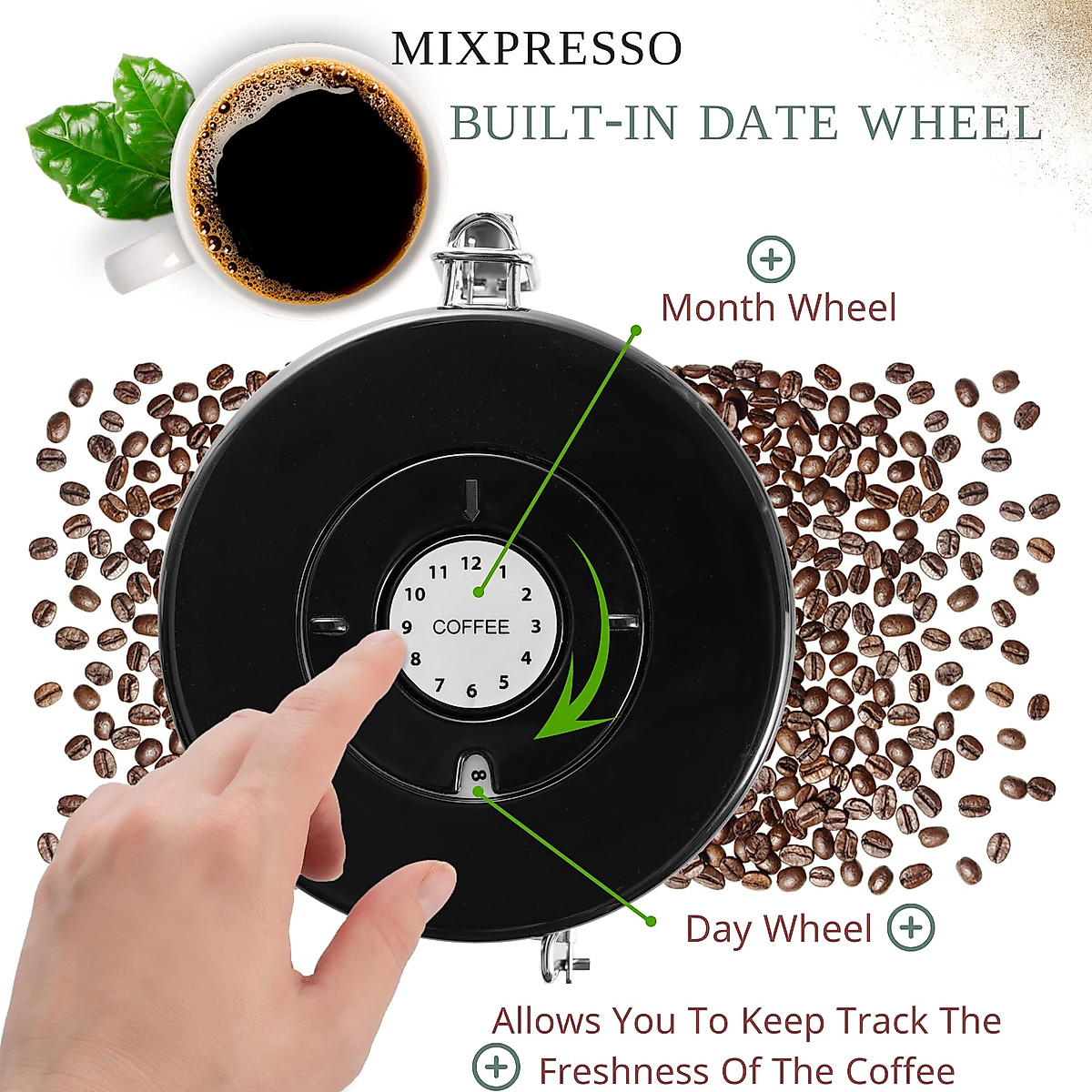 Mixpresso 16 Oz Coffee Canister Red, Stainless Steel Airtight Coffee Container, Ground Coffee Bean Storage with Date Tracker, Vacuum Sealed Espresso Airtight Container, Coffee Jar, Sugar Container