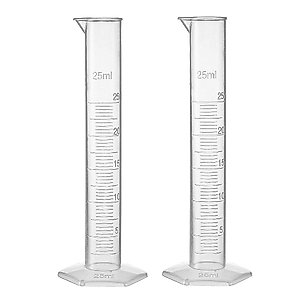 uxcell Plastic Graduated Cylinder, 25ml Measuring Cylinder, Science Test Tube Beakers, Single Metric Scale, Clear Hex Base Flask for Lab Home 2pcs