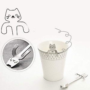 ekqw015l 1 Piece Cute Cat Spoon Long Handle Spoons Flatware Drinking Tools Kitchen Gadget |Baby Stainless Steel Dessert Cake Coffee Spoon Cutlery– Teaspoons,Coffee spoons Soup Spoons Silver