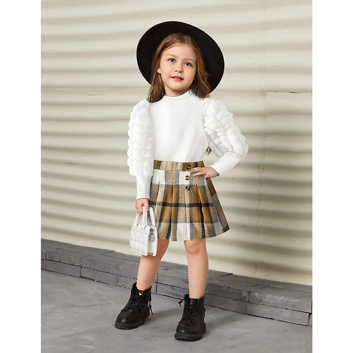 DONWEN Toddler Girl Clothes 4t 5t Fall Winter Clothes Long Sleeve Cotton Shirt Button Skirts 2pcs Toddler Girls Clothes