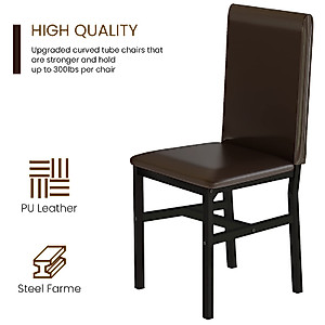 AWQM 5 Piece Dinning Table Sets for 4, Marble Kitchen Table and Chairs for 4,Dining Room Table Set with PU Leather Chairs,Faux Marble Dining Set for Small Spaces,Living Room,White+Brown