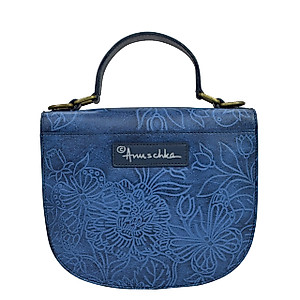 Anuschka Women's Original Head-Painted Leather Small Flap Crossbody, Tooled Butterfly Ocean
