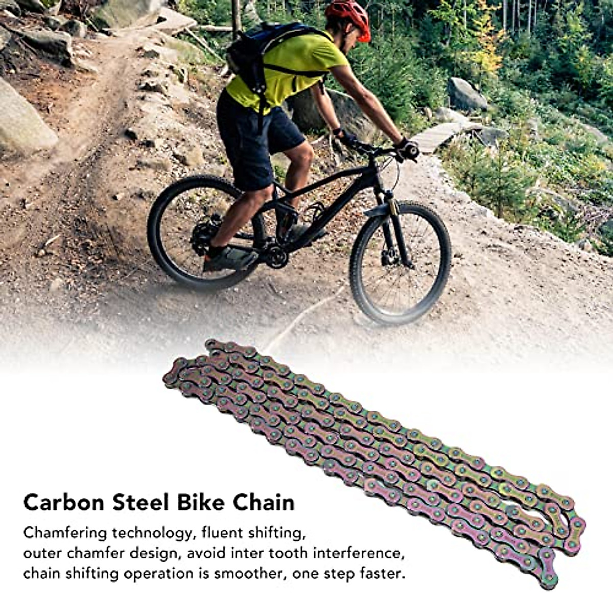 Oumefar Carbon Steel Bike Chain, High Rigidity Fluent Shifting Bike Accessory 980kg Tensile Strength Strengthened Shaft with Chain Connector for Road Bike Sportinggoods