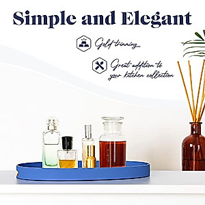 American Atelier Blue Serving Tray with Gold Trimming | Oval Serving Tray with Handles | Trays for Serving Food, Coffee, Tea, and More | Classic Oval Coffee Table Tray in Cobalt Blue