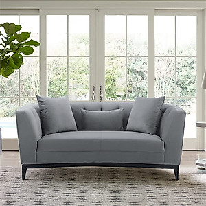 Armen Living Melange Gray Velvet Loveseat with Black Wood Base