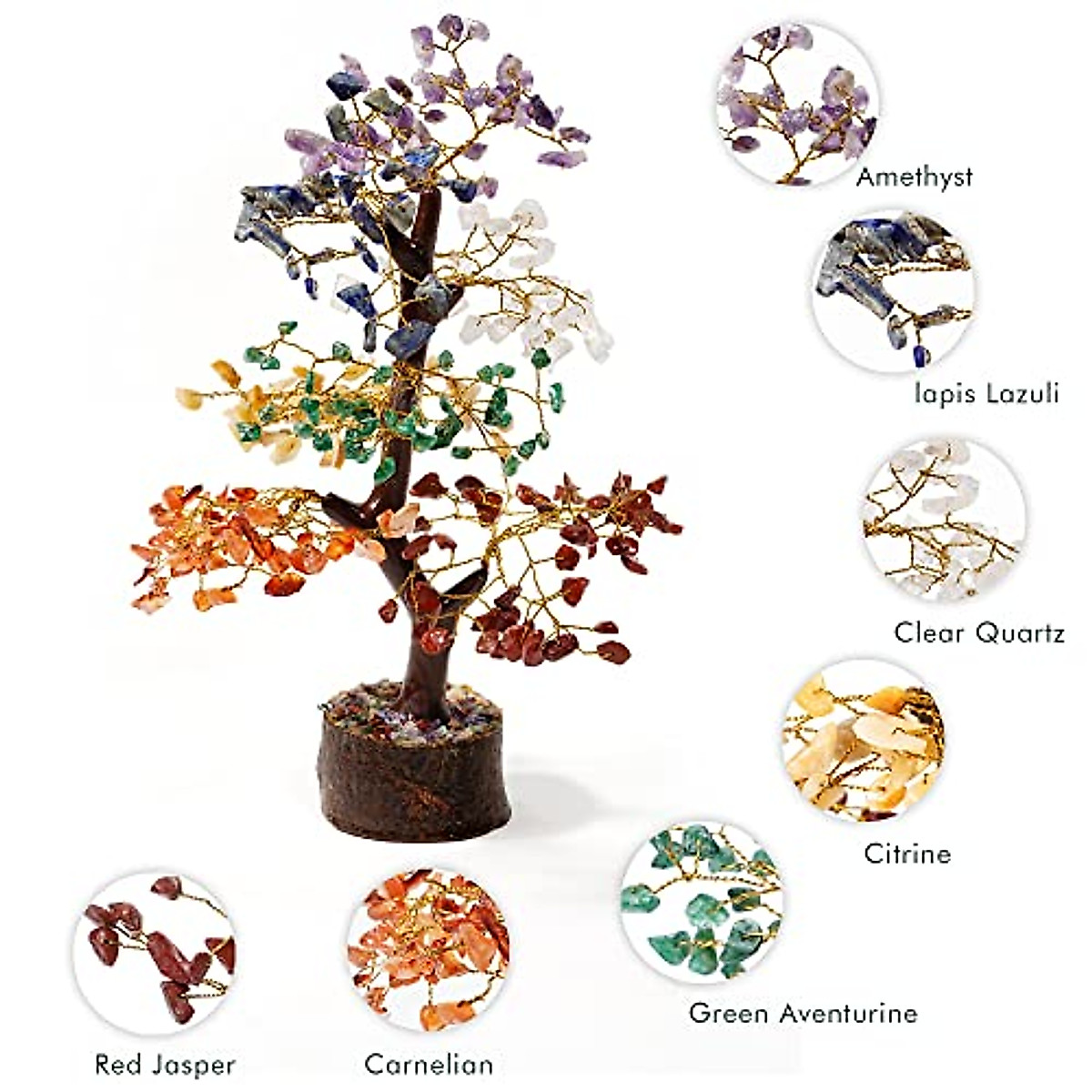 Handcrafted Healing Crystal Bonsai Tree - Feng Shui Chakra Tree with 300 Wooden Beads for Positive Energy and Balance - Perfect Home/Desk Decor and Reiki Good Luck Crystal Gifts by Karma Pledge