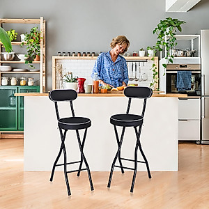 Thyle Folding Stool with Backrest 25.6 Inch Counter Height Folding Bar Stools with Cushioned Padded Foldable Portable Chairs for Adults Kitchen Garden Camping(Black,2 Pcs)