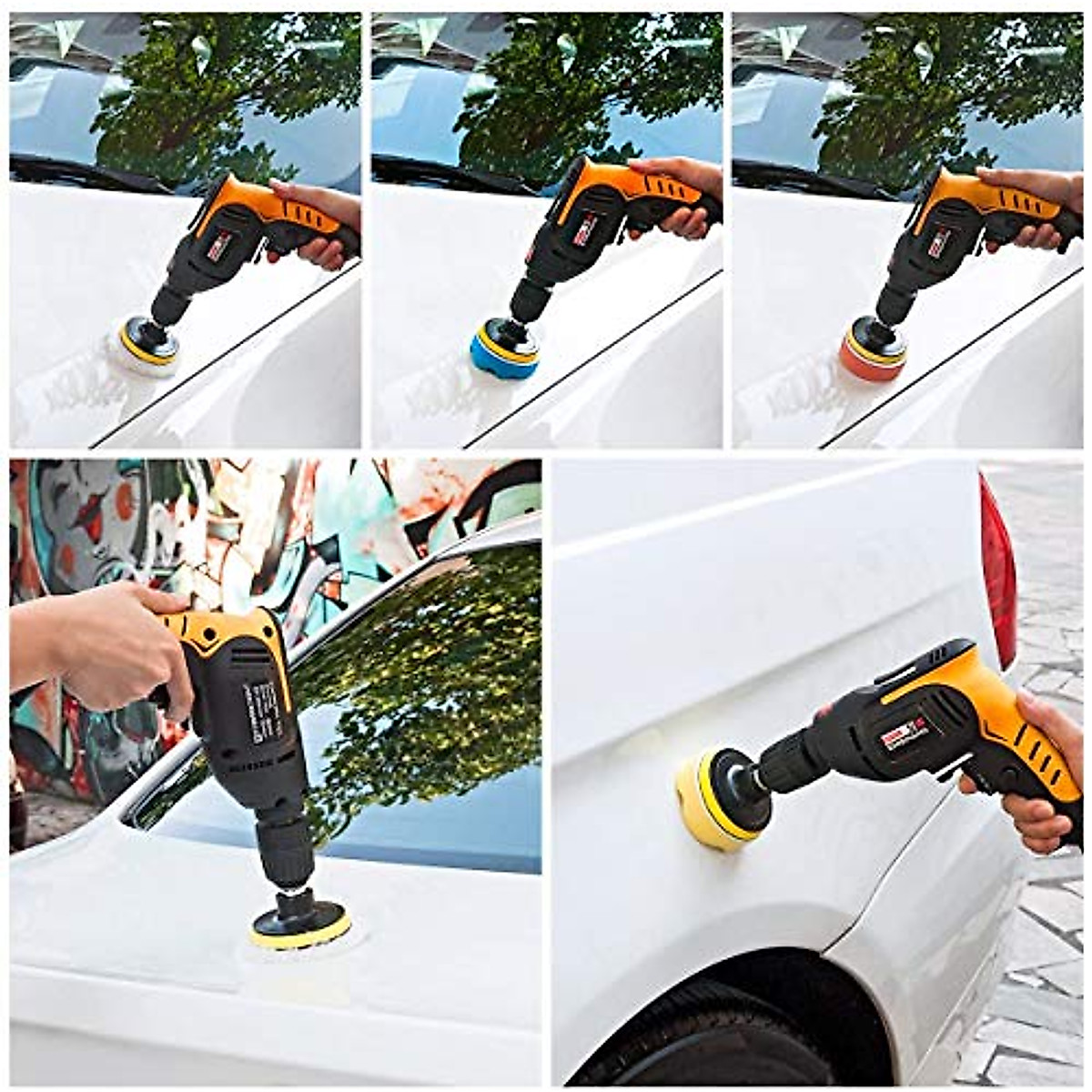 3 Inch Buffing and Polishing Pads Kit 11PCS Buffing Pads with Drill Adapter Foam Polisher Pad for Car Waxing