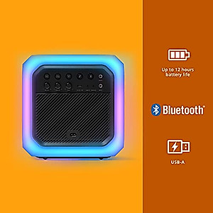 PHILIPS X7207 Bluetooth Party Cube Speaker with 360° Party Lights - Link up to 50 Speakers, Black