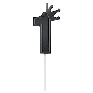 3inch Birthday Number Candle, 3D Candle Cake Topper with Crown Cake Numeral Candles Black Number Candles for Birthday Anniversary Parties (Number 1)