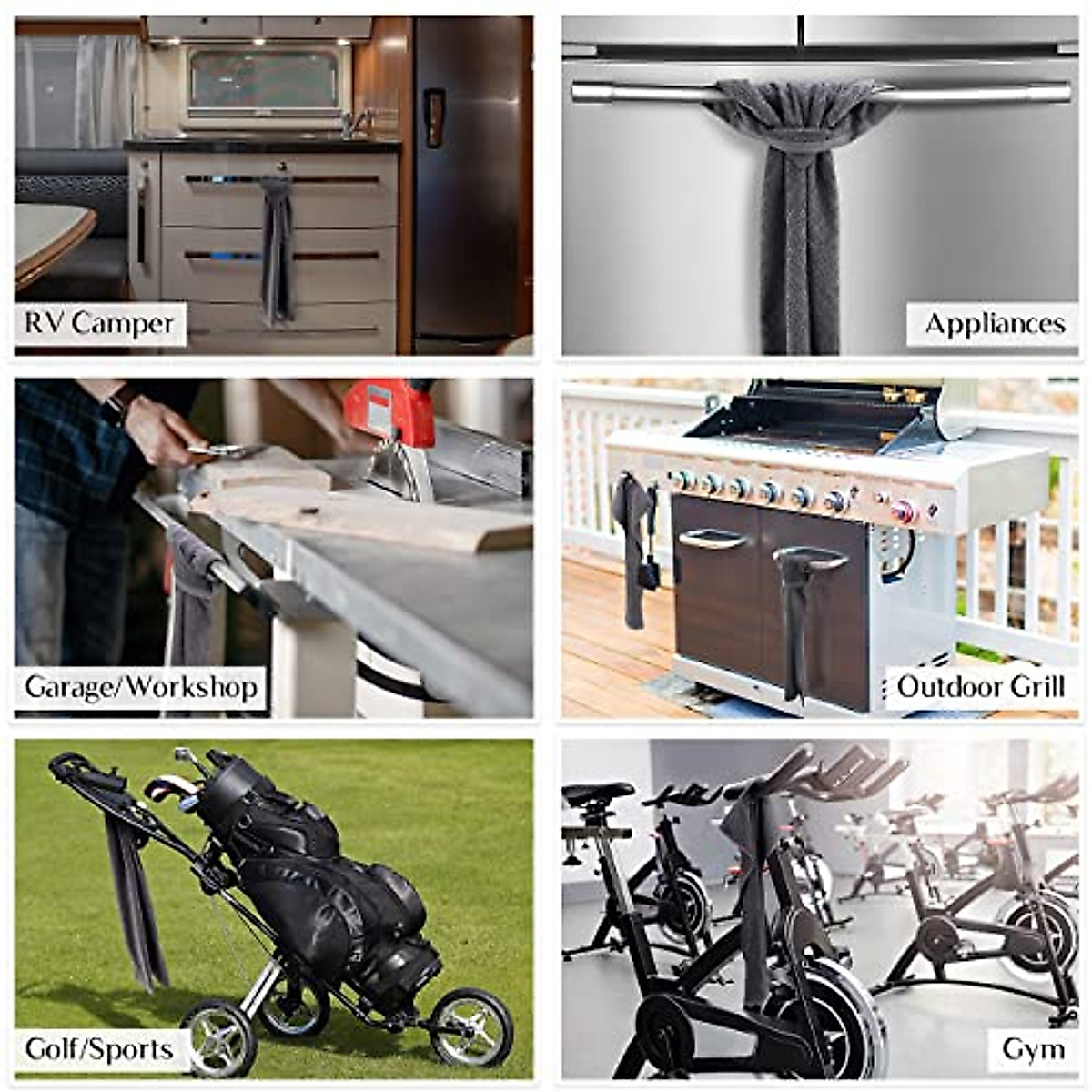 Grey Hand Towels with Hanging Loops - Set of 2 Gray Kitchen Towels, Hanging Kitchen Towels with Hanging Loop, Grey Dish Towels with Loops for Hanging, Oven Towel Loop Without Buttons or Snaps (Long)