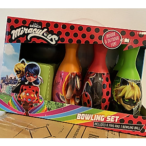 What Kids Want Miraculous Ladybug Bowling Set - Superheroes Bowling Set for Kids, Fun Indoor and Outdoor Bowling Game for Kids, for Birthday Parties, Games and Play Dates - 7 Pieces Set