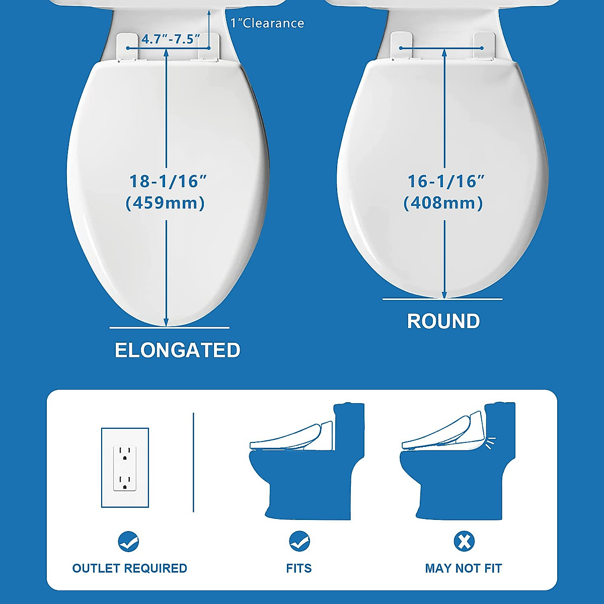 Combier CMA102S-B Electric Bidet Smart Toilet Seat,Endless Warm Water, Rear and Front Wash, LED Light, Quiet Operation, Wireless Remote, Black (Elongated)