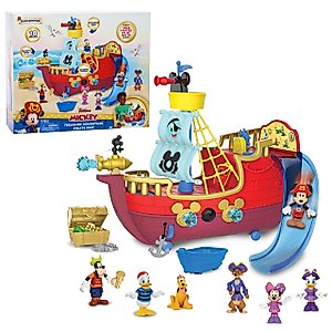 Disney Junior Mickey Mouse Funhouse Treasure Adventure Pirate Ship with Bonus Figures, 18-Piece Toy Figures and Playset, Kids Toys for Ages 3 Up, Amazon Exclusive by Just Play
