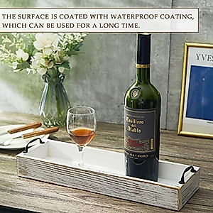2 Pack Rustic Wooden Serving Trays Rustic Wooden Long Serving Trays with Handle Rectangular Ottoman Tray for Home Room Coffee Table Farmhouse Serving Decoration (Whitewashed)