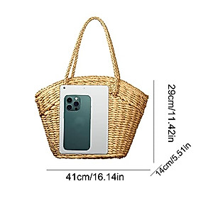 Gets Handmade Tote Straw Bag Rattan Summer Beach Shoulder Bag for Women (Brown)