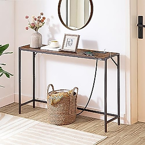MAHANCRIS Console Table, Narrow Sofa Table, 43.5” Entrance Table, Metal Frame, Behind Couch Table, Simple Style, for Living Room, Hallway, Entryway, Foyer, Rustic Brown and Black CTHR112E01
