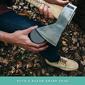 Sharp Pebble Puck/Disk - Axe/Hatchet Large Sharpening Stone- Whetstone Blade & Tool Sharpener- Dual Grit Multipurpose Waterstone Sharpener with Bamboo Box
