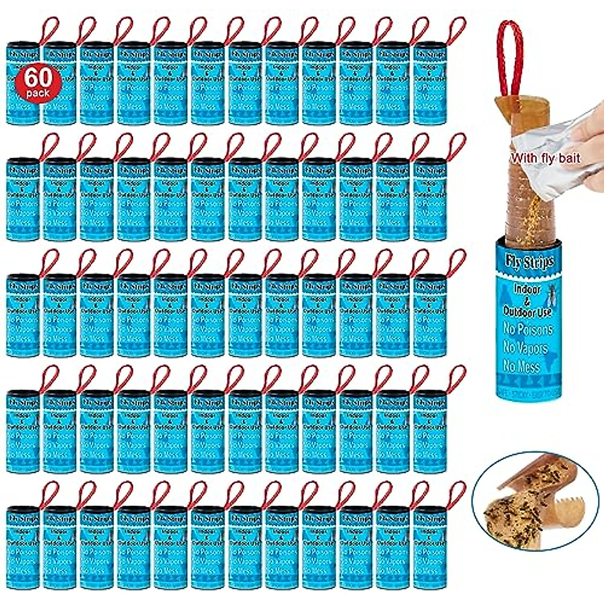 60 Pack Stable Fly Strips Indoor Outdoor Sticky Hanging Paper Tape, Ranch Indoor Fly Traps for Home, Fly Ribbon Hanging, Fly Traps Outdoor