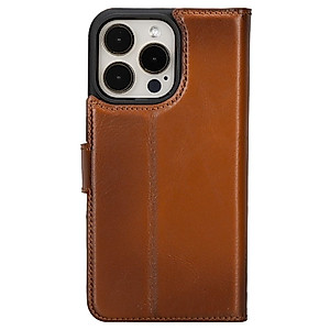 VENOULT Magnetic Detachable Wallet Case for iPhone 15 Pro MAX, Man or Women Folio Cover, Genuine Leather, Compatible with Magsafe Wireless Charge, RFID - Chestnut Brown