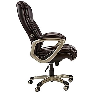 Amazon Basics Big & Tall Executive Computer Desk Chair with Lumbar Support, Adjustable Height and Tilt, 350Lb Capacity, Brown with Pewter Finish