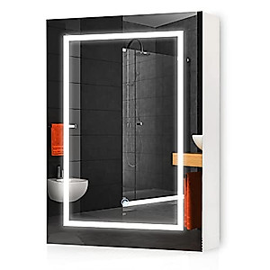 BURENMTO 20x28 Inch Bathroom Medicine Cabinet with Mirror and Lights Surface Led Medicine Cabinet 3-Color Wall Mounted Medicine Cabinet with Adjustable Shelf and Storage