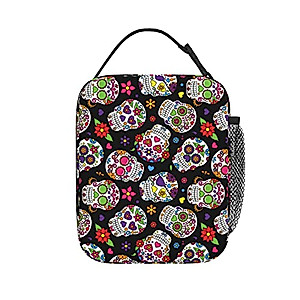 Sugar Skull Portable Lunch Box Cooler Bags Insulated Thermal Lunch Tote Bag For Women Men Adults Kids Work Travel Picnic