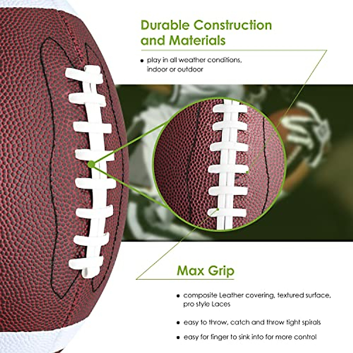 jiaonun 6 Pack Official Size 9 Football Balls Inflatable with Pump for Adult, College, high School, Regulation Size Football, Composite Leather Foot Ball