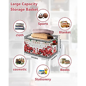 Valentine Large Storage Baskets Bins Waterproof Fabric, Saint Truck Red Rose Boho Farmhouse Plaid Rectangular Storage Box for Shelf Closet Organizer ( 2 Pack)
