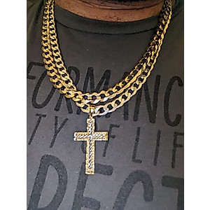 Solid 10k Yellow Gold Two Toned Diamond-Cut Cross Pendant Charm - 55mm x 28mm