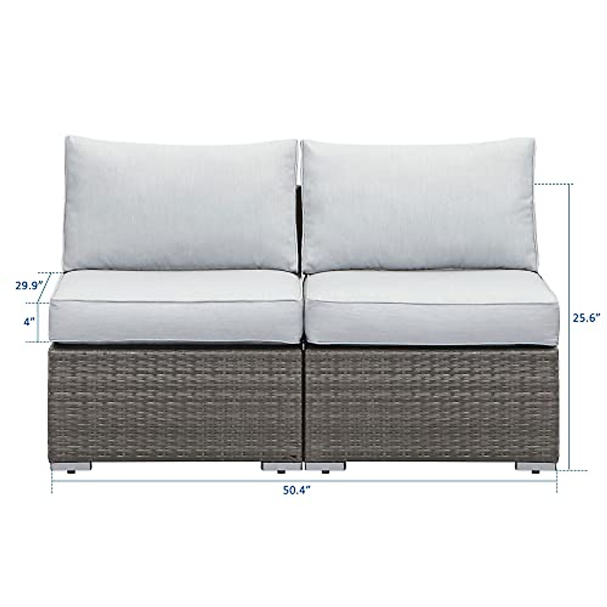 Wisteria Lane 2 Piece Outdoor Patio Armless Sofa, Outdoor Wicker Sectional Furniture with Cushion, Additional Loveseats for Garden Backyard, Grey