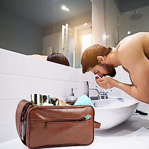 BNSPOCKET Personalized Leather Travel Toiletry Bag for Men, Large Travel Bathroom Shaving Dopp Kit, Large Cosmetic Bag Waterproof