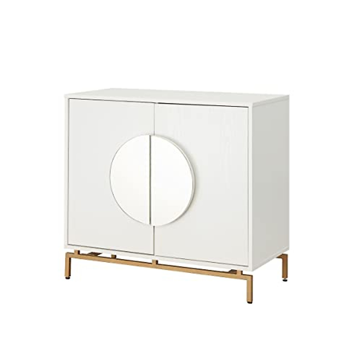 Home Source 31.5'' White Modern Bar Cabinet, Wooden Double Door Cabinet with Half Moon Handles, Storage Cabinet with Wine Rack, Solid Metal Legs, Spacious Counter Top