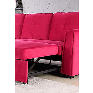 Legend Vansen Bed Velvet Storage Reversible Convertible Sectional Sleeper Sofa, Red