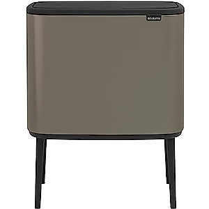 Brabantia Bo Trash Can - 1 x 9.5 Gal Inner Bucket (Platinum) Waste/Recycling Garbage Can, Removable Compartment + Free Bags