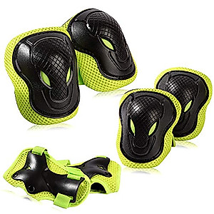 Wemfg Kids/Youth Knee Pads Elbow Pads Guards Protective Gear Set 6 in 1 with Wrist Guard and Adjustable Strap for Rollerblading Skateboard Cycling Skating Bike Scooter