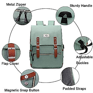 Ronyes Vintage Laptop Backpack College School Bag Bookbags for Women Men 15.6’’ Laptop Casual Rucksack Water Resistant School Backpack Daypacks with USB Charging Port (Grey+Green)