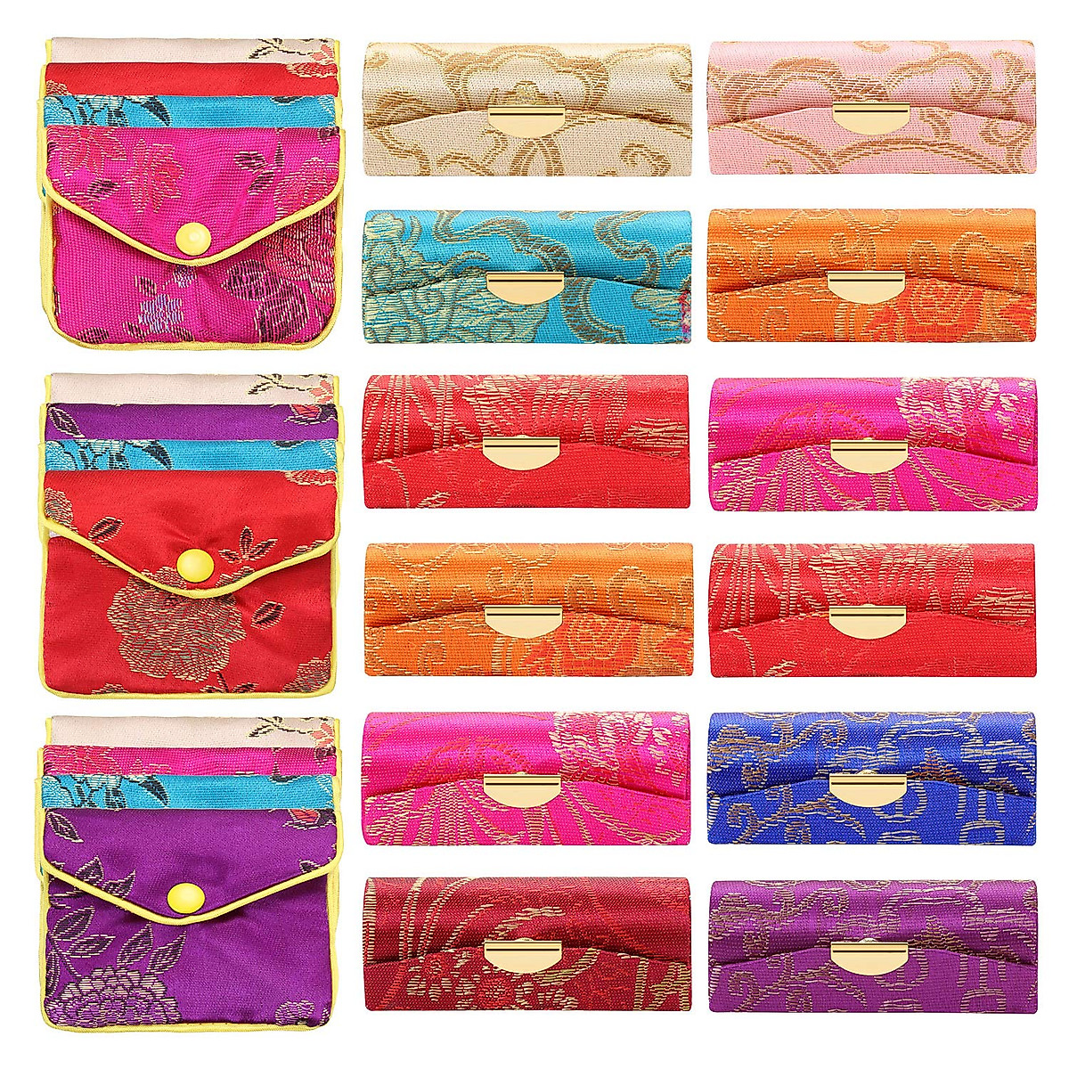 Hicarer 24 Pcs Silky Satin Fabric Lipstick Case with Mirror Lipstick Box Holder Purse Jewelry Brocade Xmas Embroidered Gift(Classic)