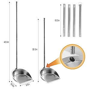 Broom and Dustpan Set for Home, Upright Broom and Dust Pan with Long Handle, Heavy Duty Stainless Steel Dustpan with Broom Combo Set for Sweeping Indoor Outdoor Kitchen Lobby Floor, Black