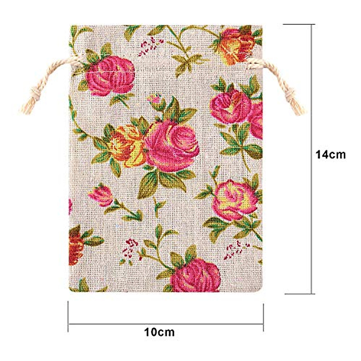 Pangda 30 Pieces Small Size Rose Drawstring Bags Burlap Flower Pouch Bags Linen Gift Bags Jewelry Pouches for Wedding DIY Craft Party (3.9 x 5.3 Inch)