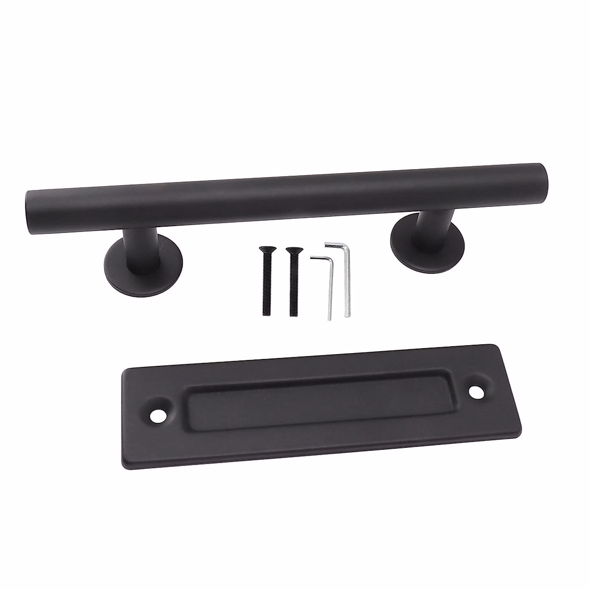 Sliding Barn Door Handle, Carbon Steel Sliding Glass Door Pull Handle Black Barn Door Handle and Flush Finger Pull with Lock Hook Latch Sets for Barn Doors, Cabinet, Garages, Wardrobes