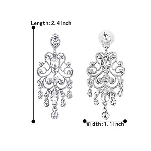 BriLove Wedding Bridal Dangle Earrings for Women Vintage Style Crystal Drop Hollow Filigree Chandelier Dangle Earrings Clear Silver-Tone