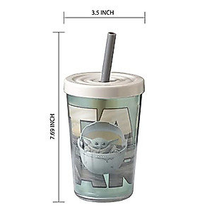 Zak Designs Star Wars The Mandalorian Double Wall Tumbler with Lid and Straw Made of Break-Resistant Plastic (Baby Yoda/The Child, 13oz, BPA Free) (SWSD-V540)