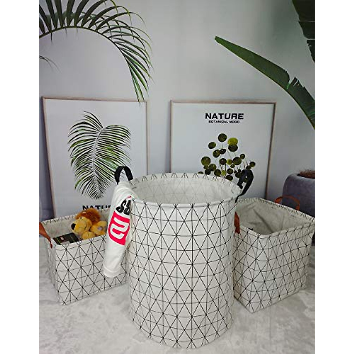 ASKETAM Fabric Laundry Basket Canvas Laundry Hamper for Dirty Clothes Toy Organizer Kid Nursery Room Decor Basket (Geometric rhombus)