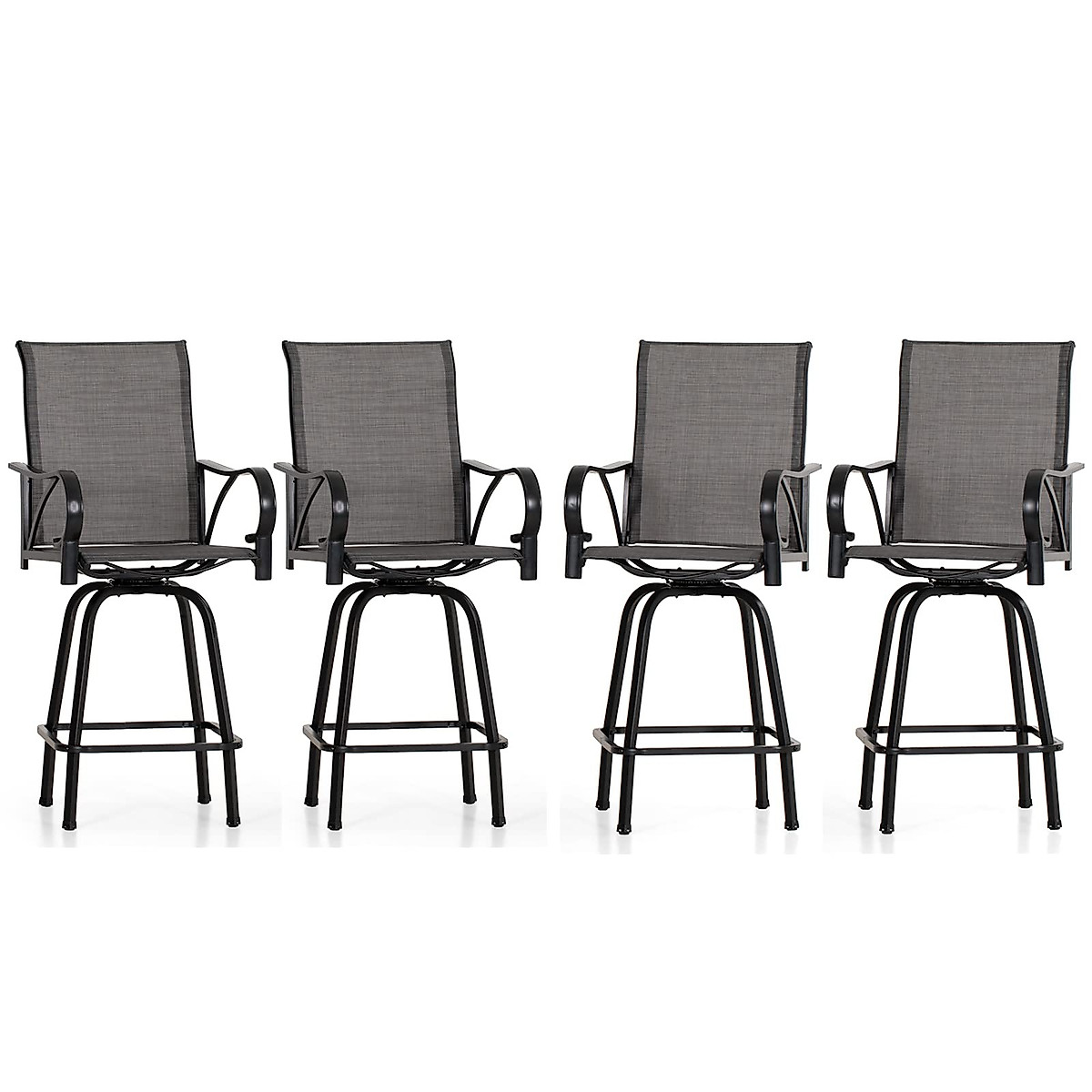 PHI VILLA Outdoor Swivel Bar Stools Set of 4, High Top Patio Bar Stools & Chairs with Armrest & Textilene Fabric for Outside, Grey