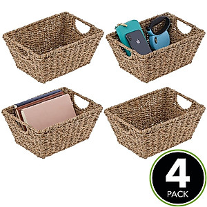 mDesign Natural Woven Seagrass Nesting Closet Storage Organizer Basket Bin for Kitchen Cabinets, Pantry, Bathroom, Laundry Room, Closets, Garage - 4 Pack - Natural/Tan
