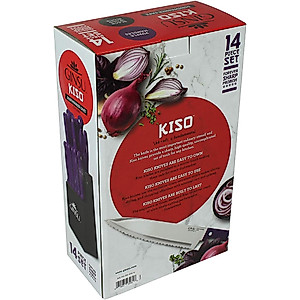 Ginsu Kiso Dishwasher Safe Black 14 Piece Knife Set Block, 9" W x 15" H x 5" D